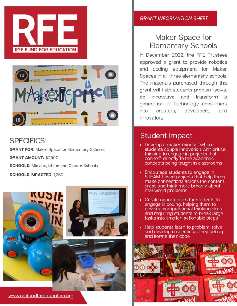 Maker Space for Elementary Schools- $7,500 (December 2022) - Rye Fund ...