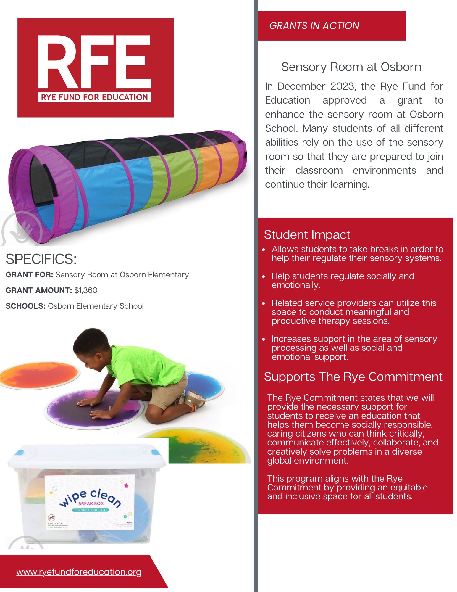 Sensory Room at Osborn- $1,360 (December 2023) - Rye Fund for Education