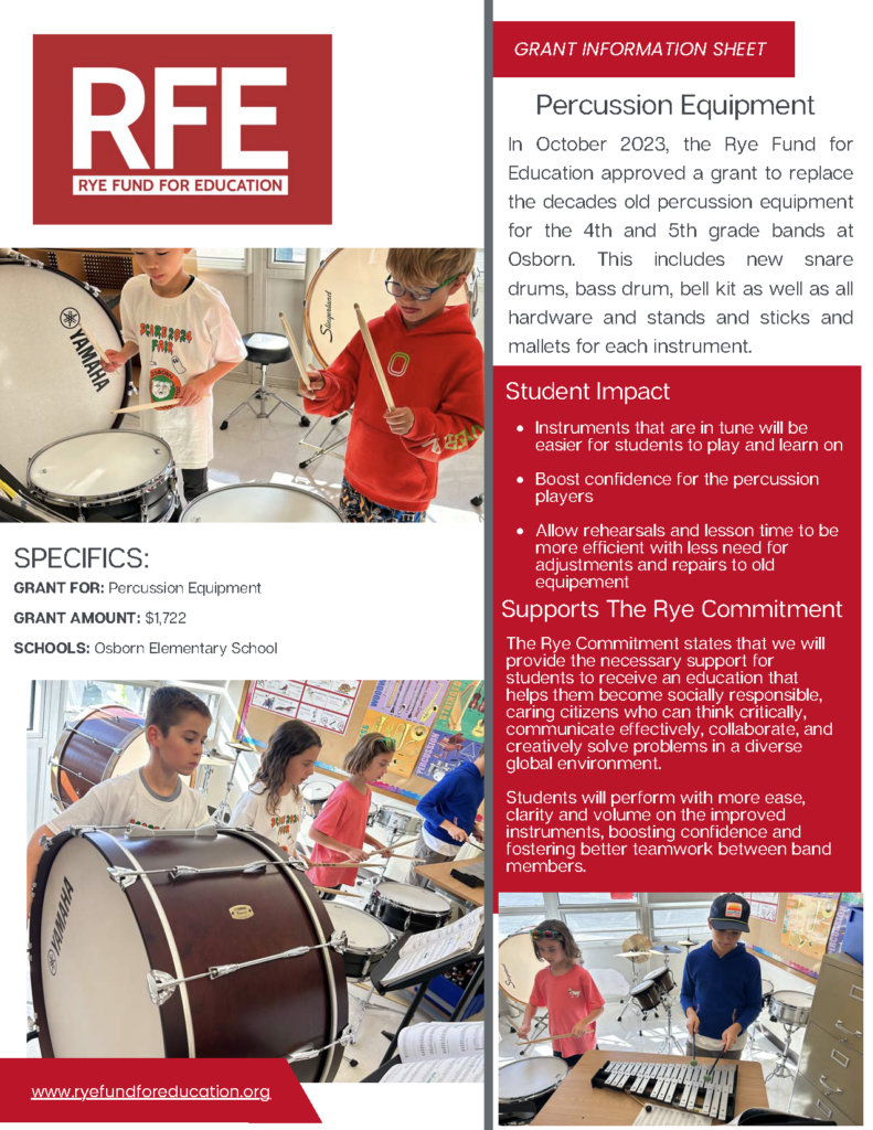 Percussion Equipment at Osborn- $1,722 (October 2023) - Rye Fund for ...